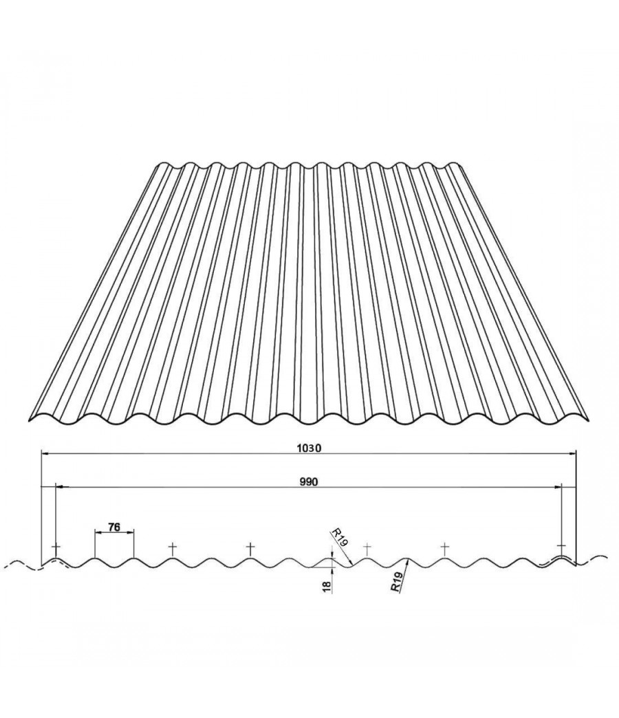 Viļņots caurspīdīgs PVC jumta segums PRISMA 2.5x1030 mm